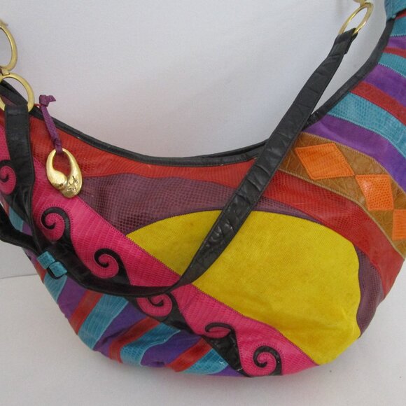 Sharif | Bags | Bright 8s Patchwork Hobo Purse Bag Vintage Textured ...